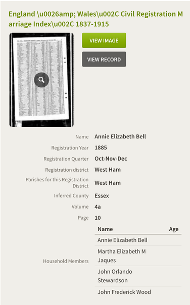 MARRIAGE 1885 Annie Bell (george Bell's daughter born 1864) to John ...