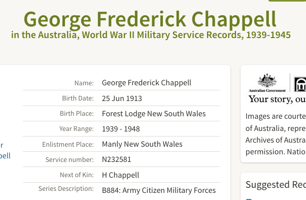 Military 1939 George Frederick Chappell (son of Jessie Chappell nee ...